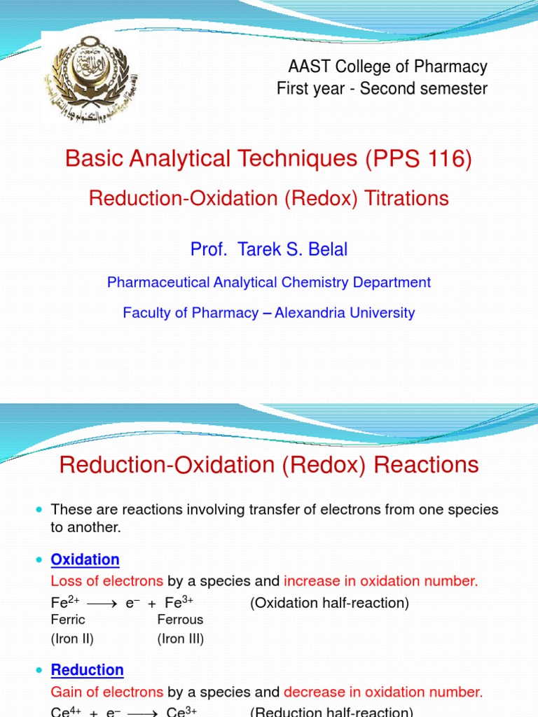 Redox Titrations-Lectures 8-9 | PDF | Redox | Titration