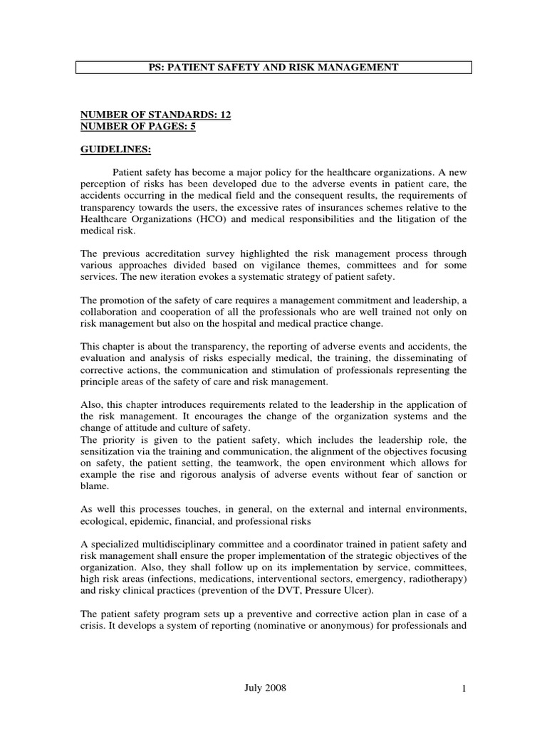 PS: Patient Safety and Risk Management | PDF | Patient Safety | Risk ...