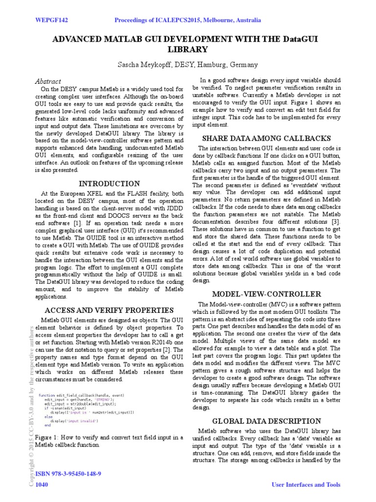 Advanced Matlab Gui Development With The Datagui Library: Sascha Meykopff, DESY, Hamburg ...