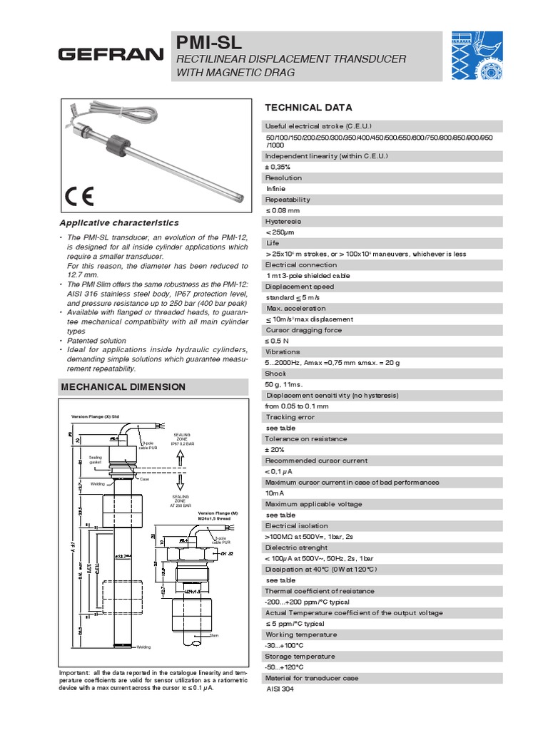 Pmi-Sl: Rectilinear Displacement Transducer With Magnetic Drag | PDF ...