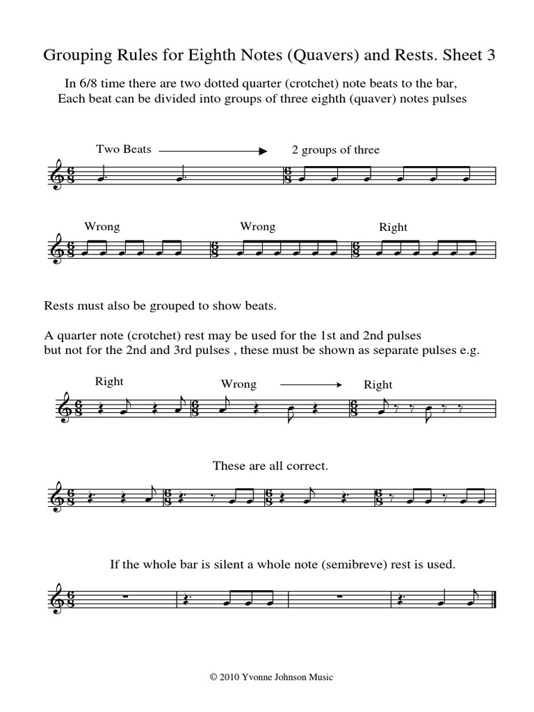 Grouping Rules For Eighth Notes (Quavers) and Rests. Sheet 3 | PDF