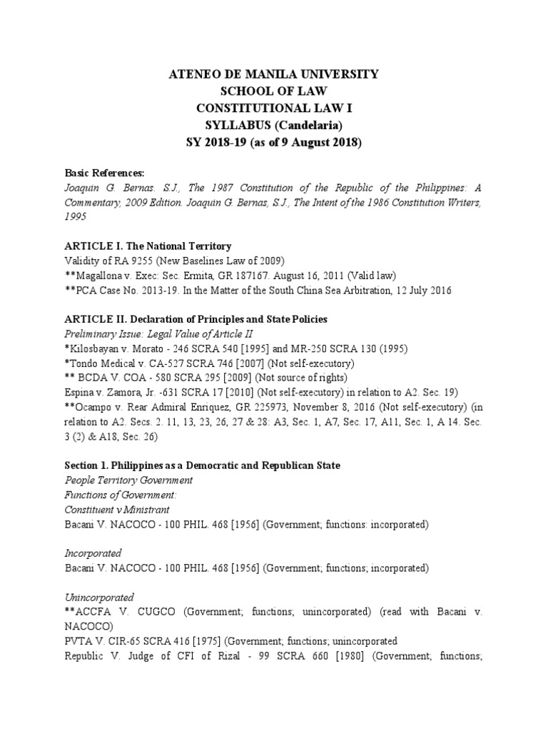 Consti1 Outline de Castro 2018 | PDF | Pardon | Policy