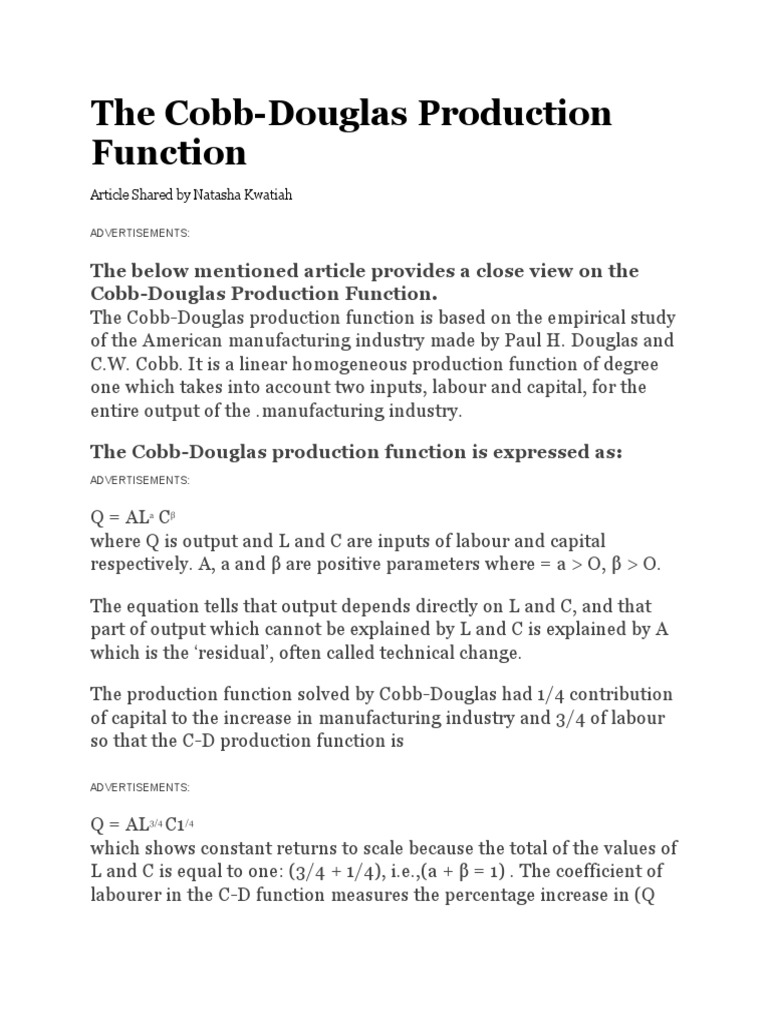 The Cobb-Douglas Production Function | PDF | Production Function ...