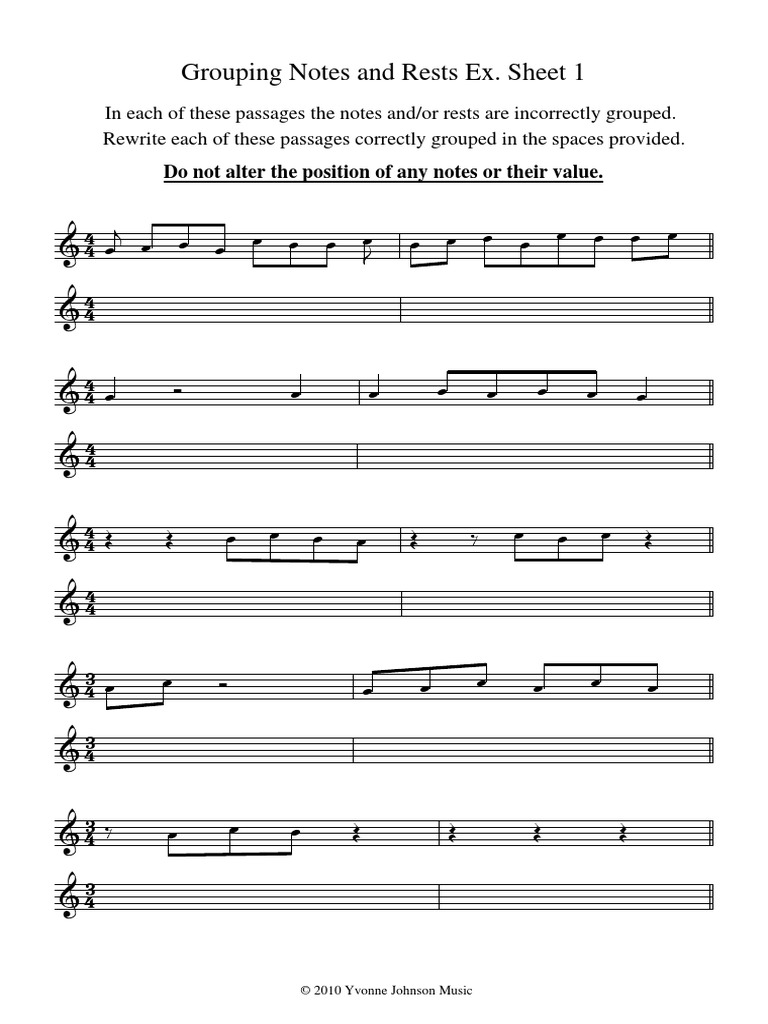 Grouping Notes and Rests Ex. Sheet 1: Do Not Alter The Position of Any ...