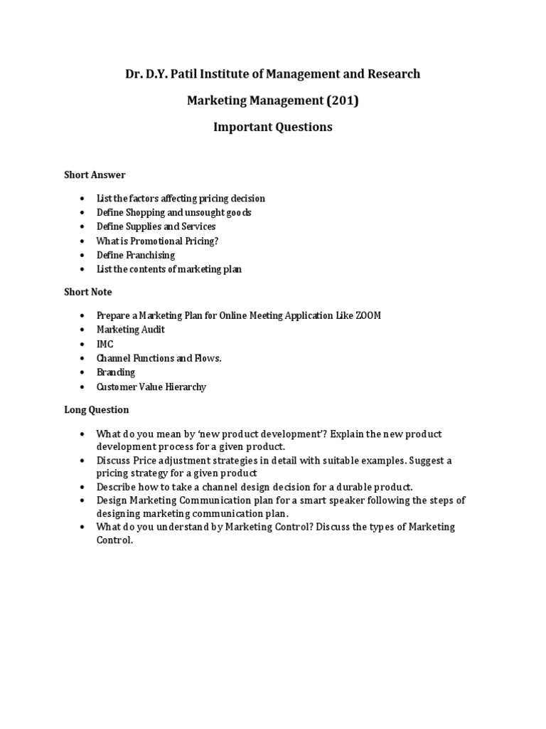 Questions For MM Test | PDF