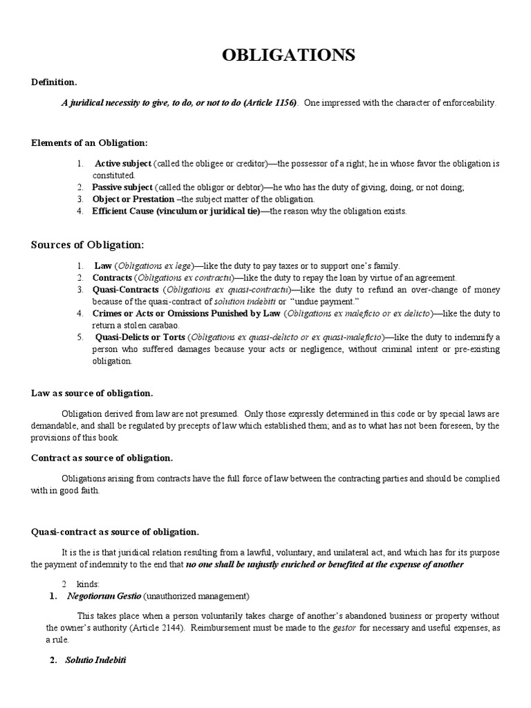 OBLIGATIONS AND CONTRACTS Reviewer | PDF | Law Of Obligations | Guarantee