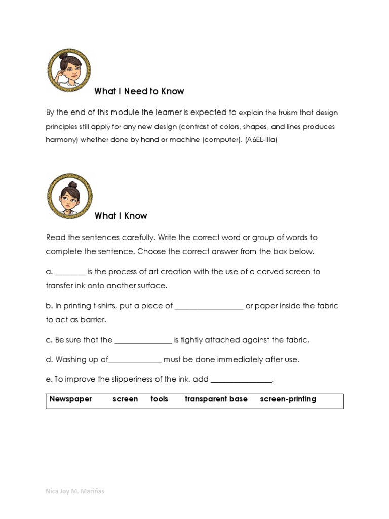 MODULE Grade 6 q3 w1 ARTS Nica Joy M. Marinas PDF | PDF | Art Media ...