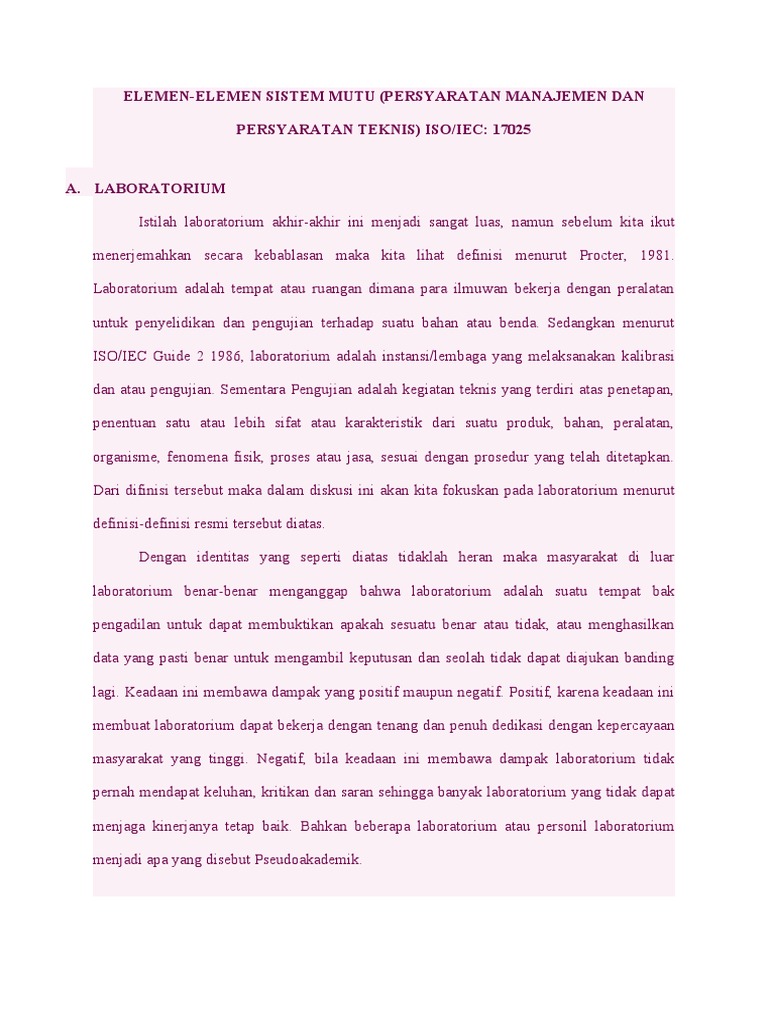 ELEMEN-ELEMEN SISTEM MUTU LABORATORIUM | PDF