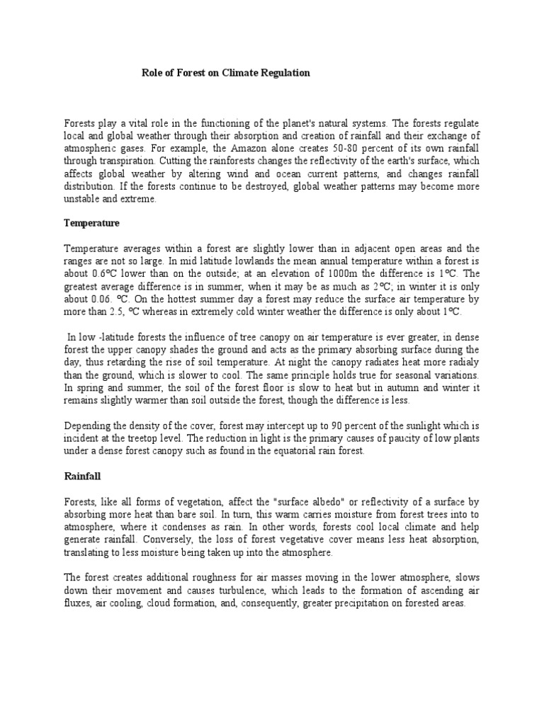 Role of Forest On Climate Regulation | PDF | Precipitation | Rain