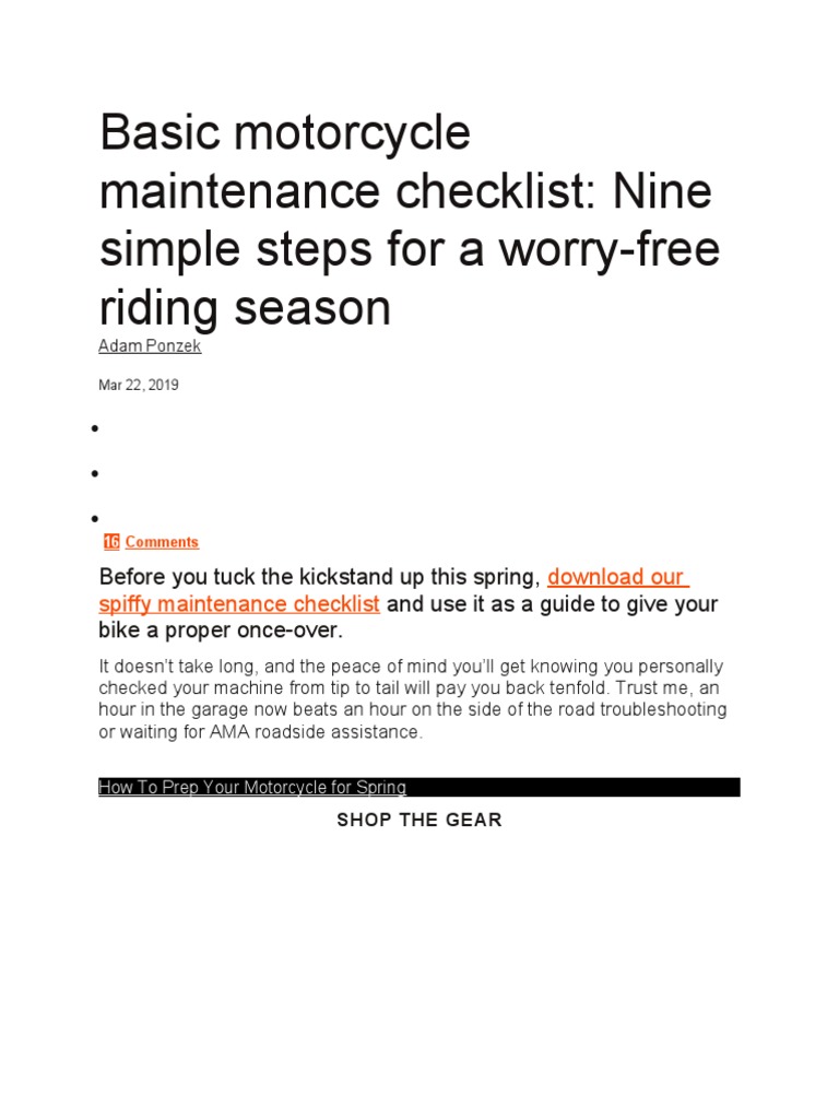 Check Motorcycle | PDF