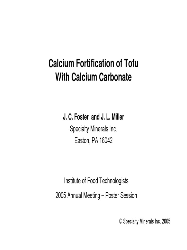 Calcium Fortification of Tofu With Calcium Carbonate JC Foster and PDF ...