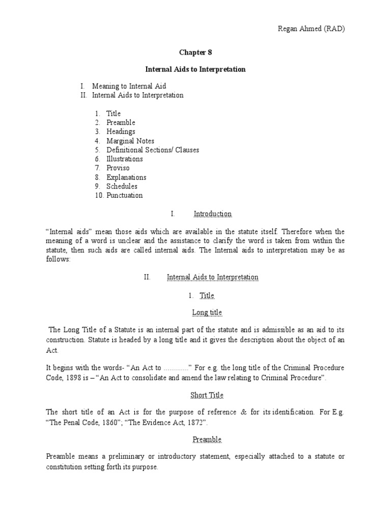 Internal Aids to Statutory Interpretation | PDF