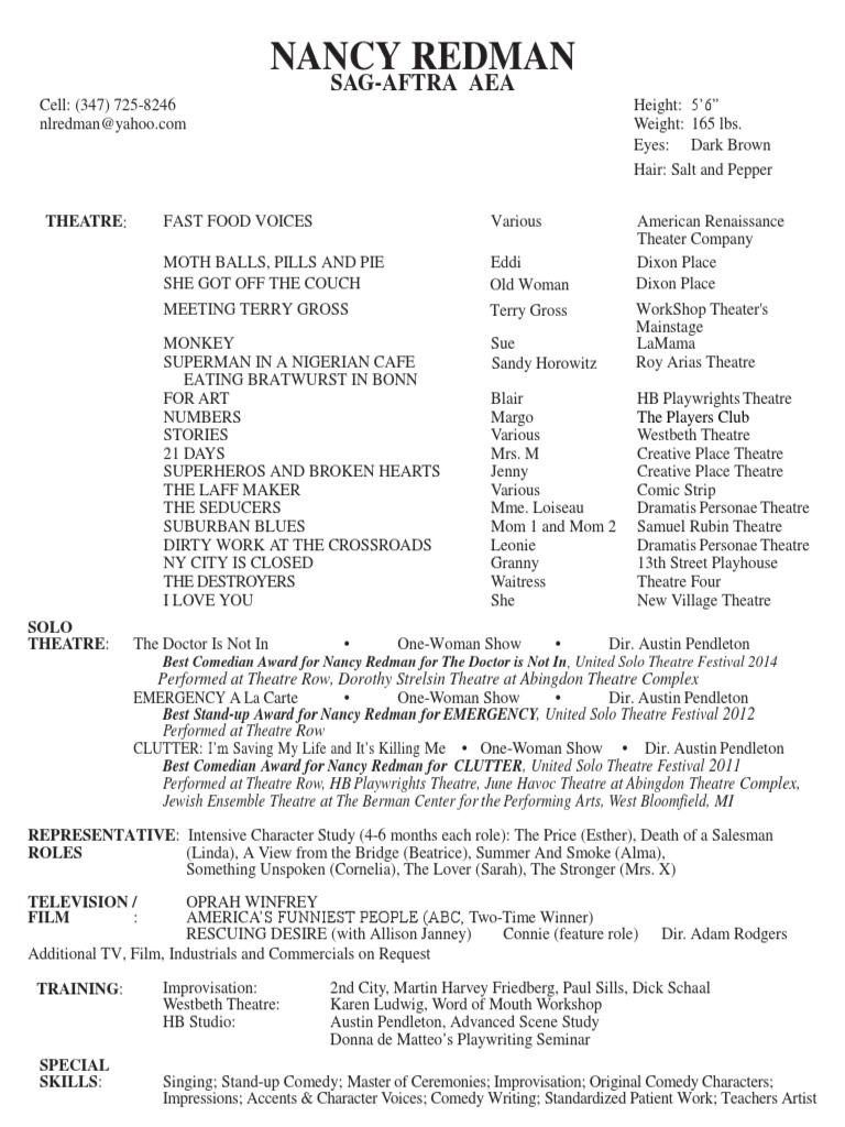 Redman Nancy Resume Newest 1 | PDF | Theatre | Performing Arts