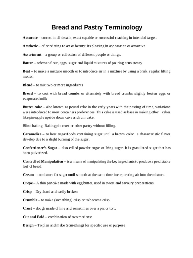 Bakery Terminology | PDF | Cakes | Breads