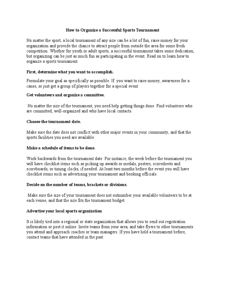 How To Organize A Successful Sports Tournament | PDF | Tournament ...