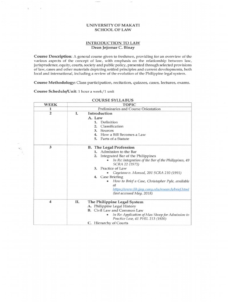 Introduction To Law Syllabus | PDF