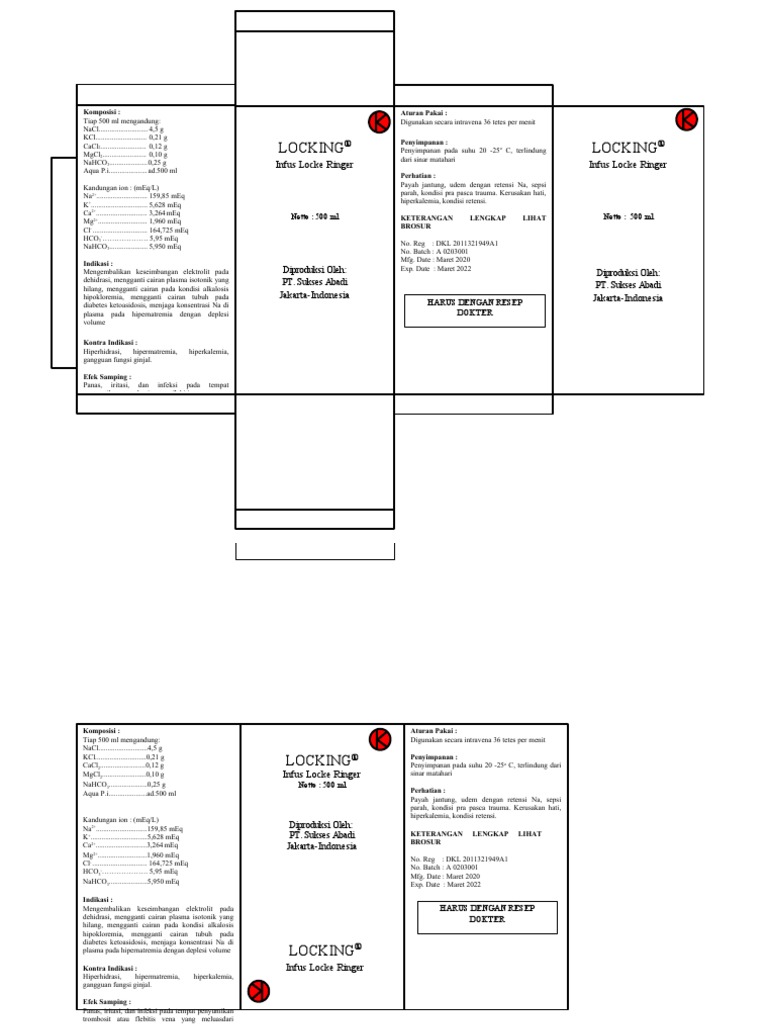 Kemasan Infus Locke Ringer Laktat | PDF