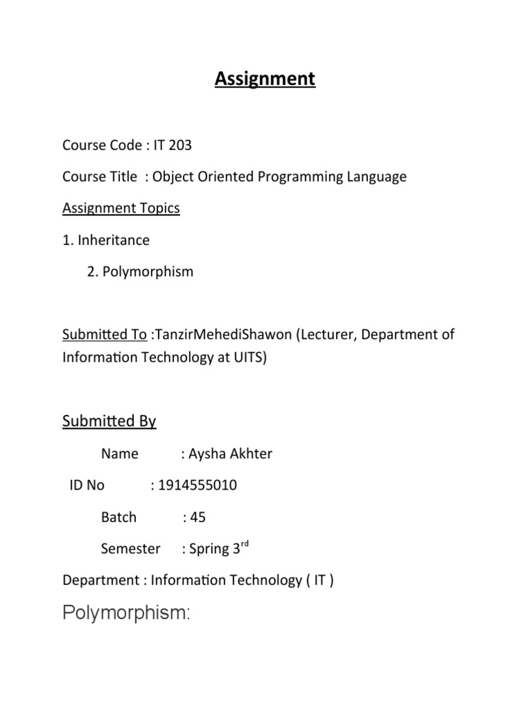 Assignment: Polymorphism | PDF | Method (Computer Programming) | Inheritance (Object Oriented ...