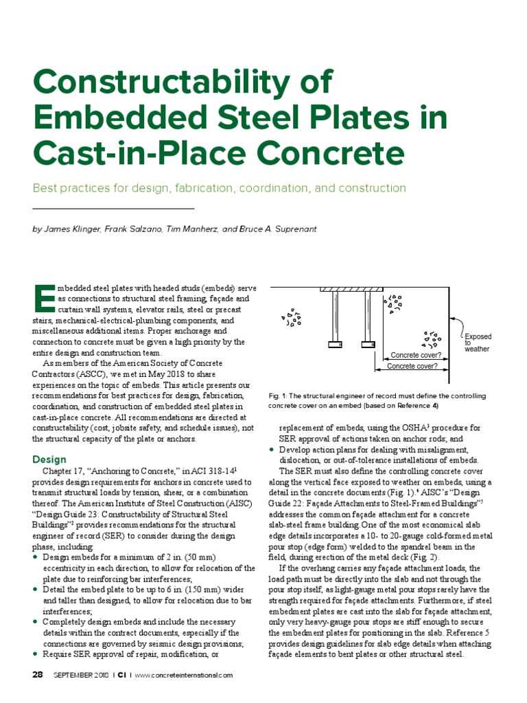 Constructability of Embedded Steel Plates in CIP Concrete | PDF ...