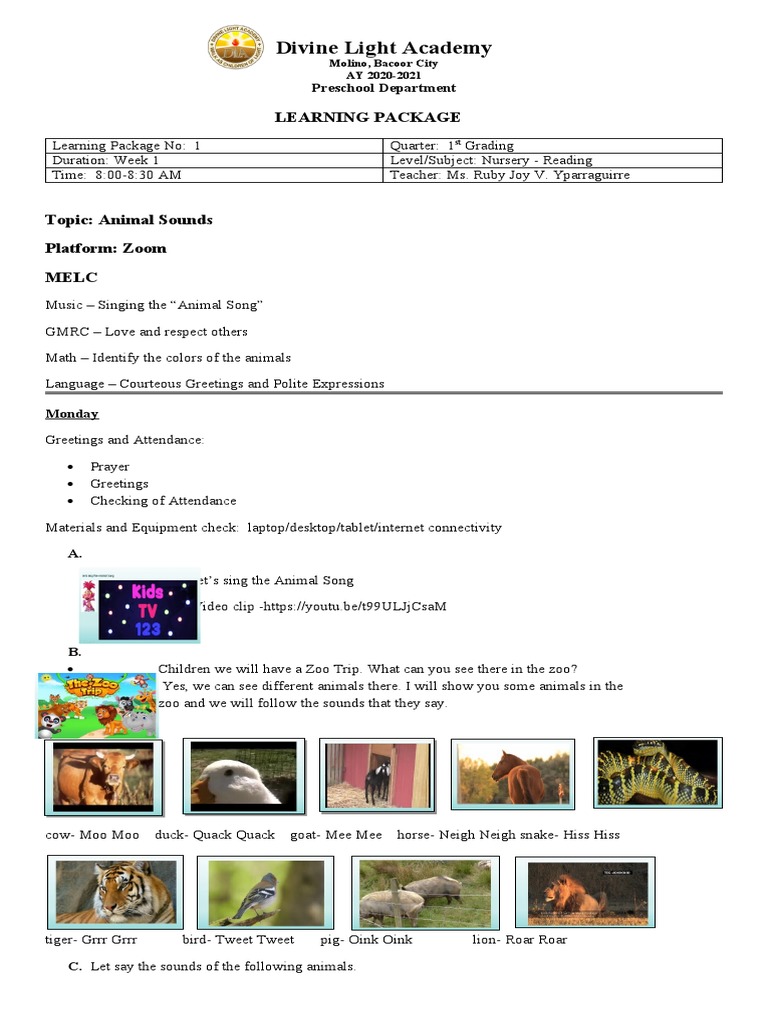 Learning Kit 1 Animal Sounds | PDF