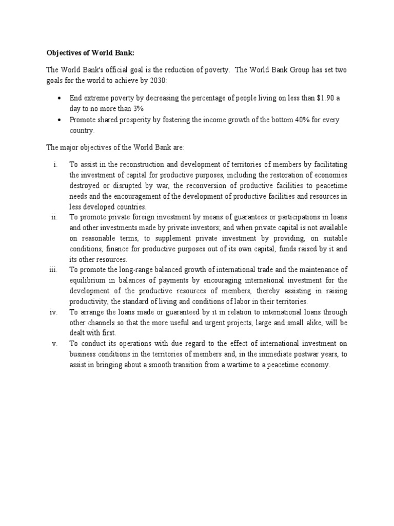 Objectives of World Bank | PDF