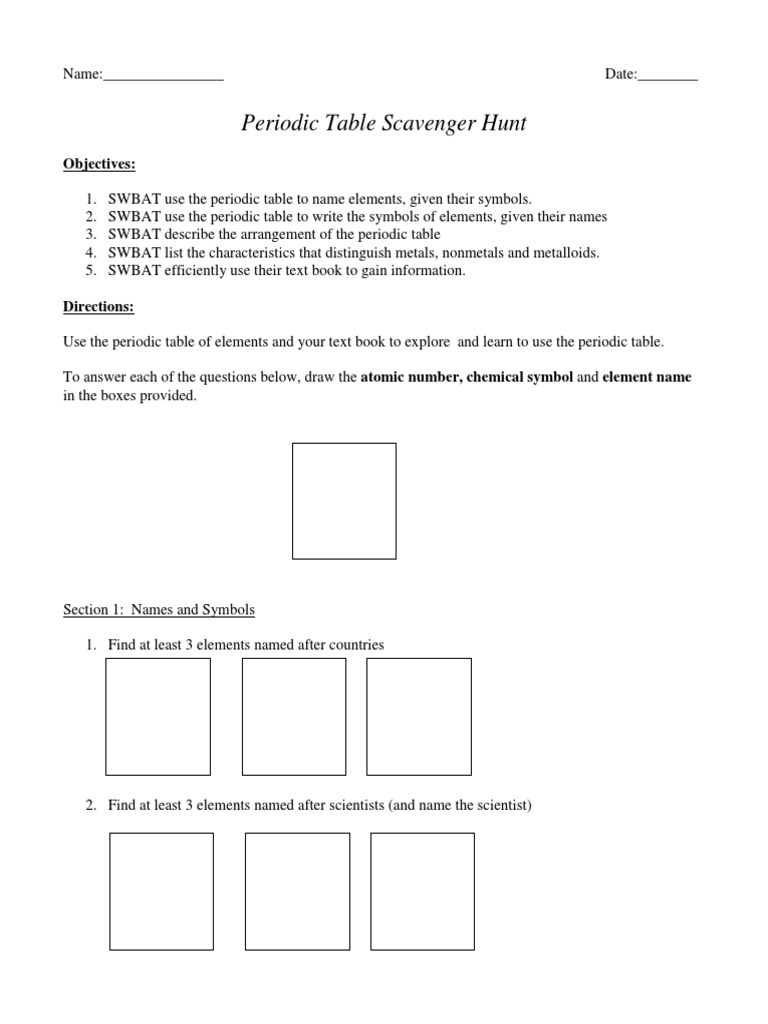 01 Matter and Change - Periodic Table Scavenger Hunt PDF | PDF