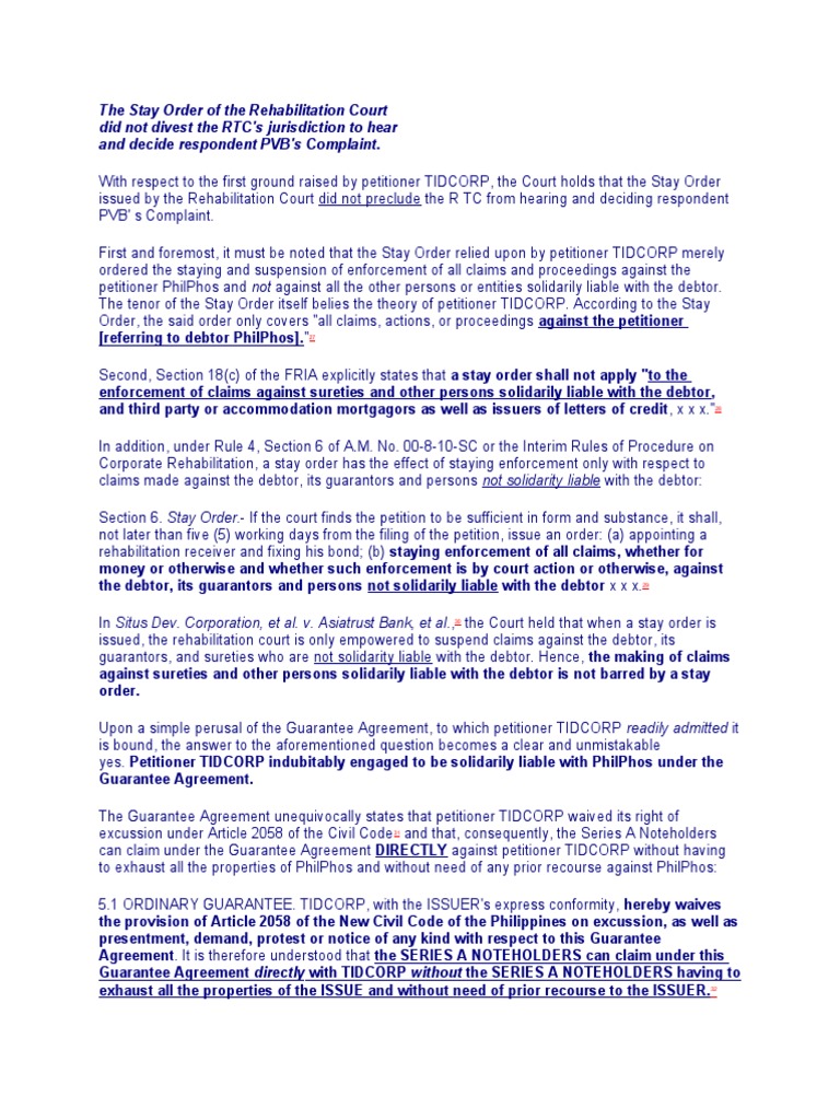 The Stay Order of The Rehabilitation Court | PDF | Guarantee | Surety