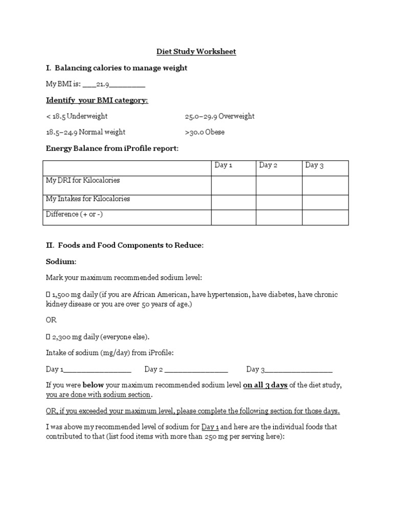 3 Day Diet Study Worksheet - Blank | PDF | Body Mass Index | Dieting