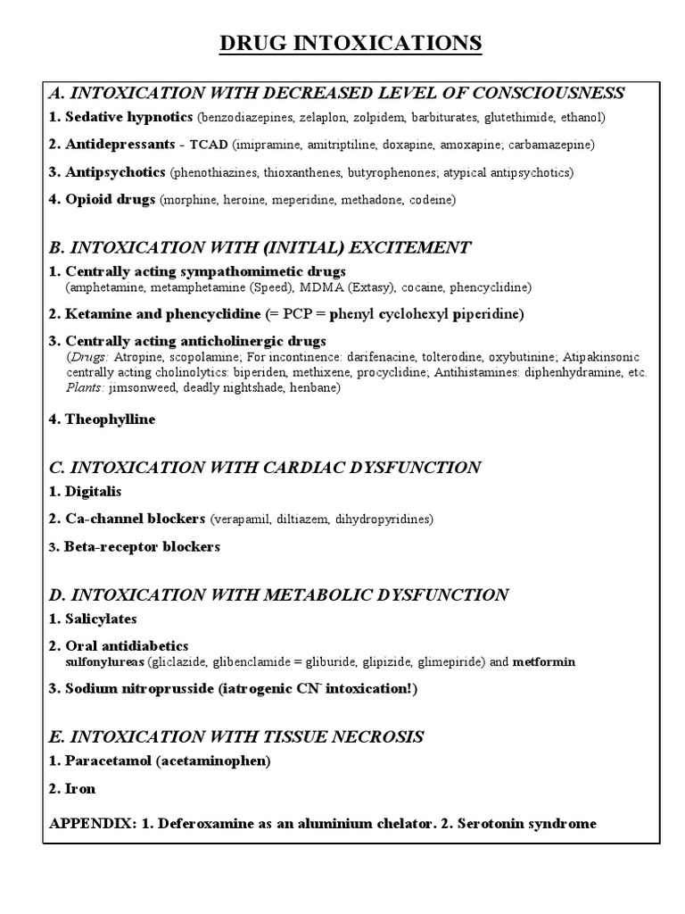 Drug Intoxications: A. Intoxication With Decreased Level of ...