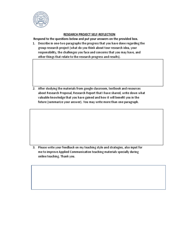Research Project Self-Reflection Respond To The Questions Below and Put ...