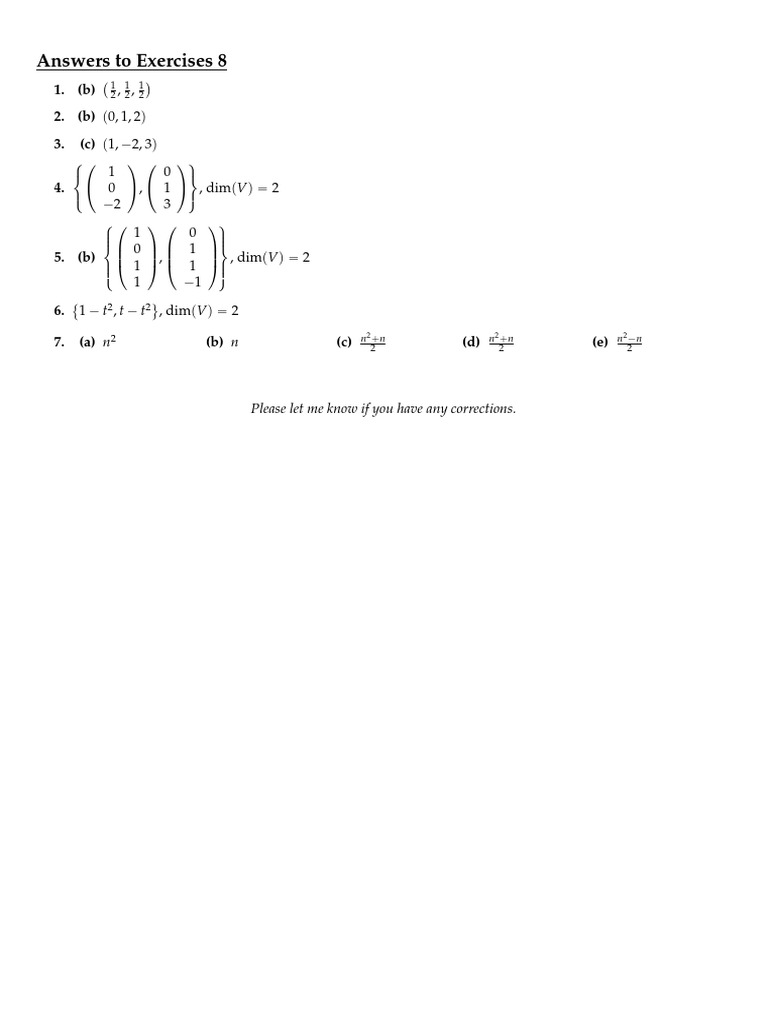 Answers to Exercises on Vector Spaces and Subspaces | PDF