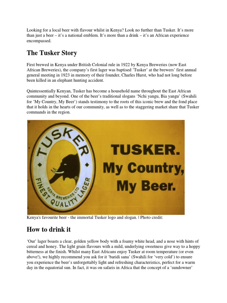 The Tusker Story | PDF | Brewing | Beer