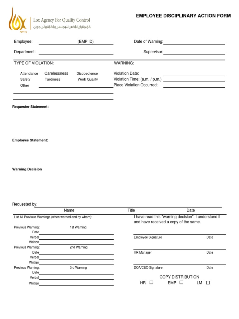 Employee Disciplinary Form | PDF