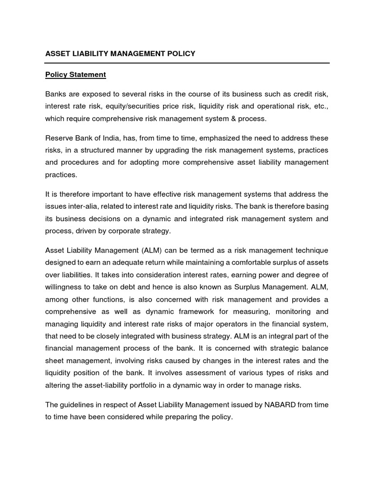 Model ALM Policy | Download Free PDF | Market Liquidity | Financial ...