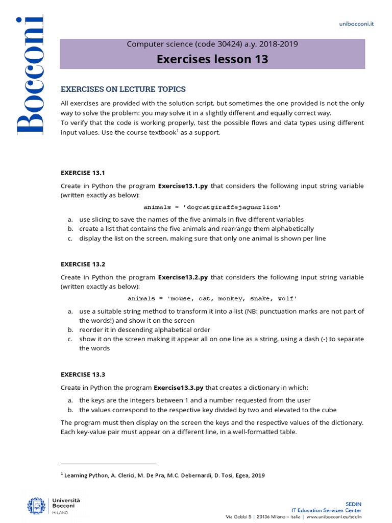 Exercises 30424 Lesson 13 ENG | PDF | Parameter (Computer Programming) | Function (Mathematics)
