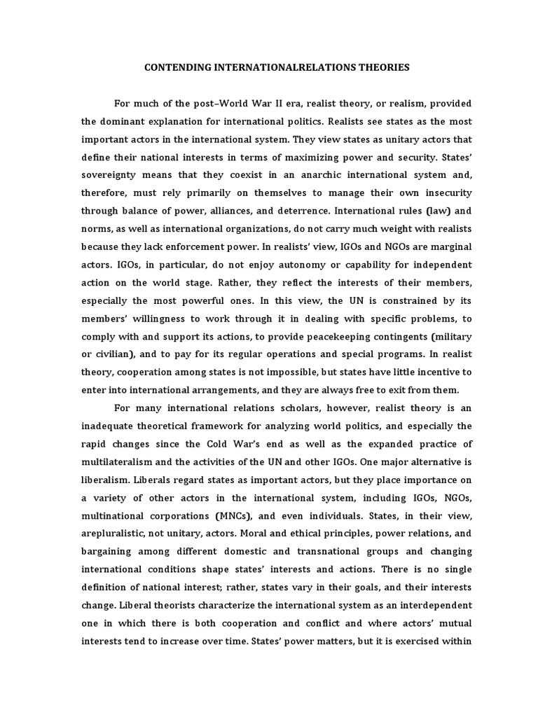 Competing Perspectives on International Relations: A Comparison of ...