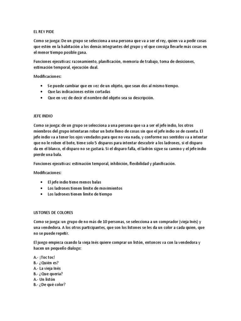 Instrucciones del juego "El Rey Pide" | PDF | Ocio | Deportes