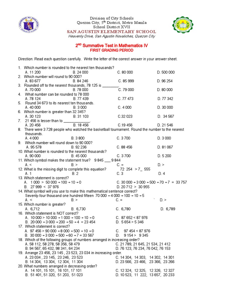 Compilation of Summative Test in Math 4 Ist Quarter | PDF ...