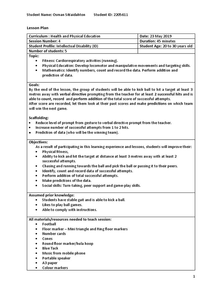 Assignment in Hpe Integrated Unit Lesson Plan 4 Submission | PDF ...