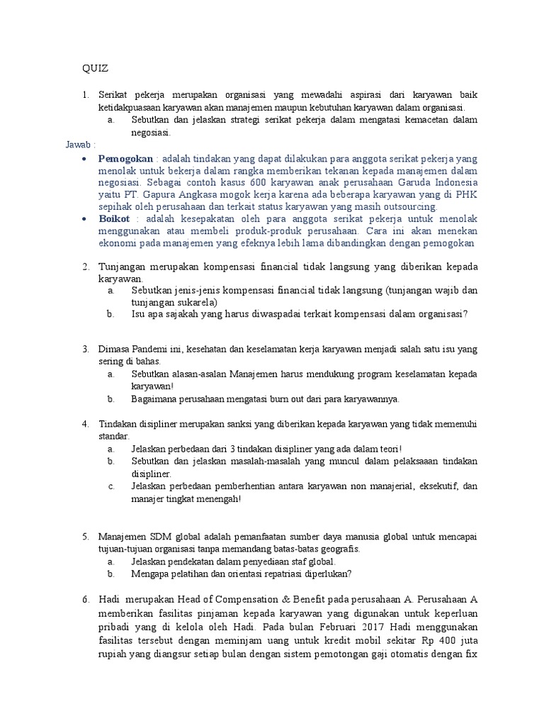 Quiz - Uas MSDM Ii Masa Pandemi | PDF