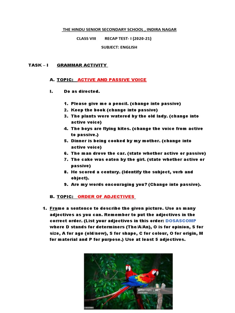 8 CLASS RECAP TEST English | PDF | Adjective | English Language