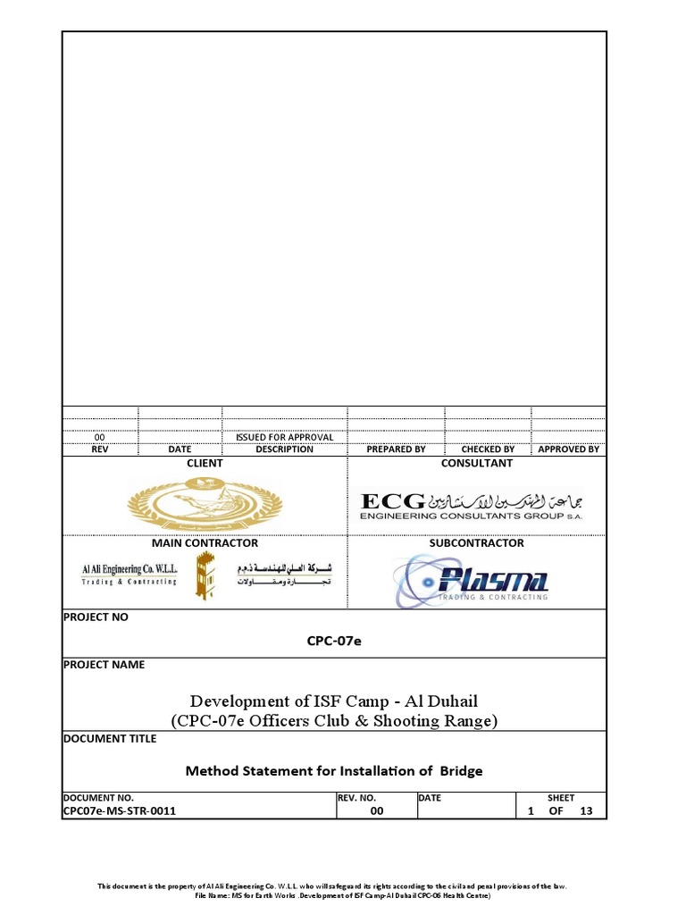 Bridge Installation Method Statement | PDF | Personal Protective ...