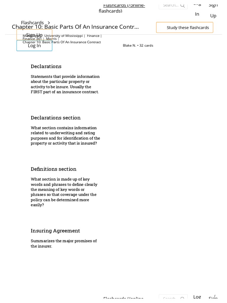 Chapter 10 - Basic Parts of An Insurance Contract - Finance 341 With ...