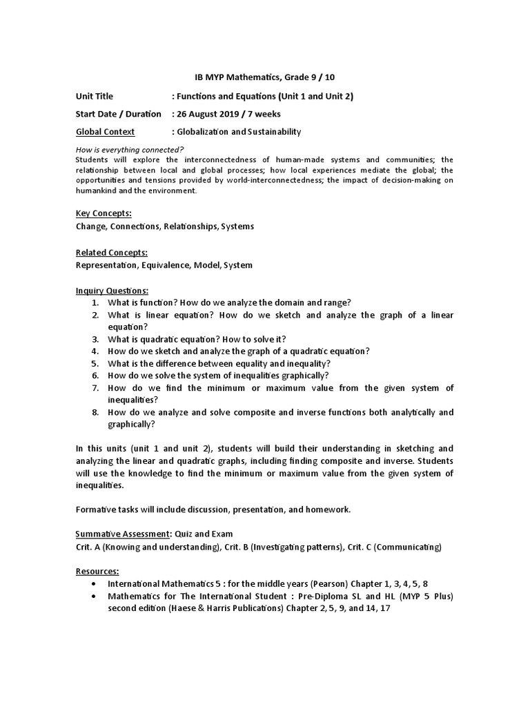 MYP 4 and 5 Term 1 Planning | PDF