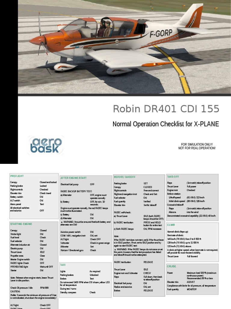 DR401 Checklist Normal Operation | PDF | Flap (Aeronautics) | Takeoff