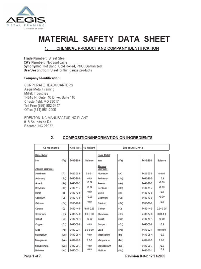 Material Safety Data Sheet: 1. Chemical Product and Company Identification | Download Free PDF ...