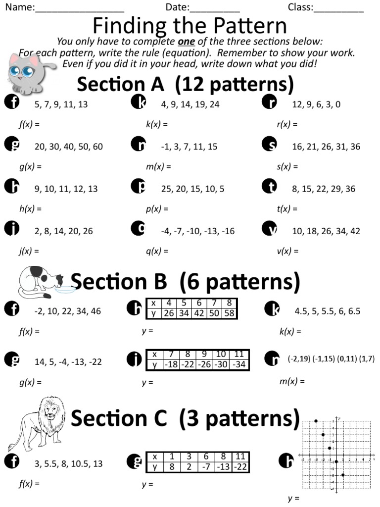 Finding Equations From Patterns Worksheet | PDF | Equations | Teaching ...