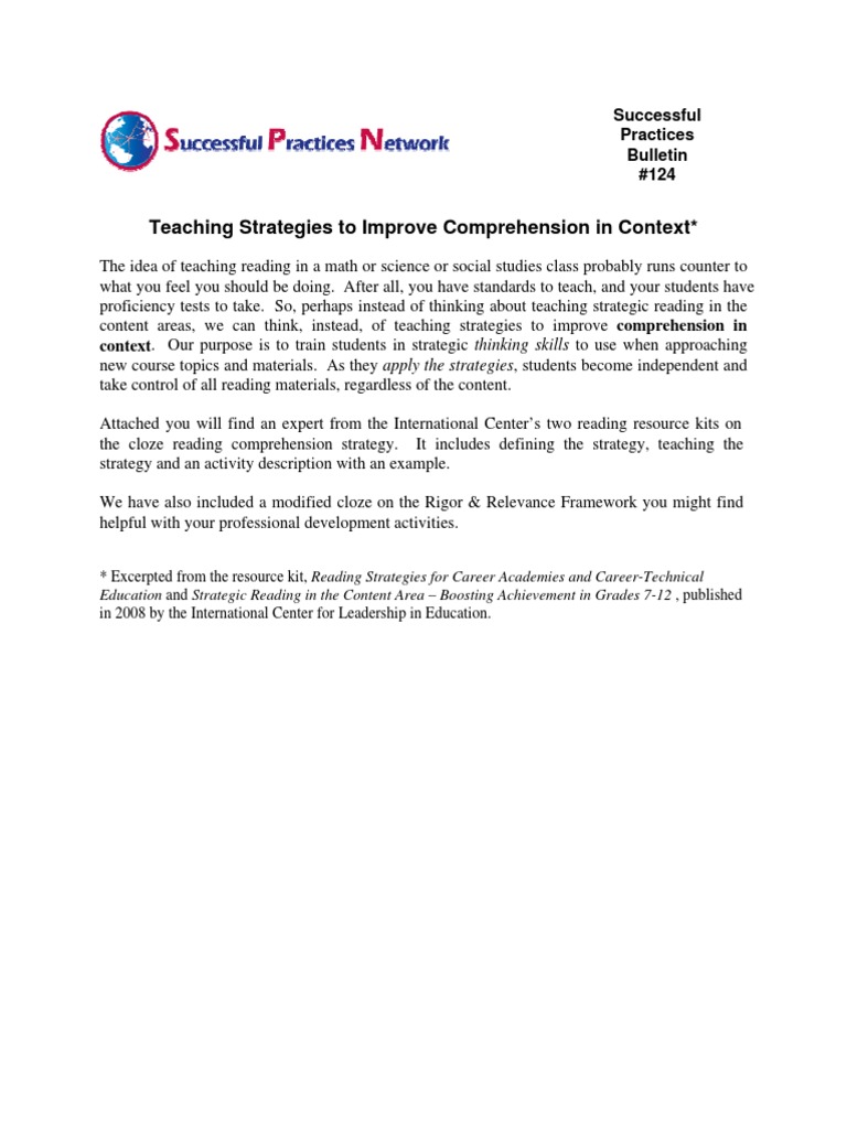 124 Reading Strategy Cloze | PDF | Reading Comprehension | Witchcraft