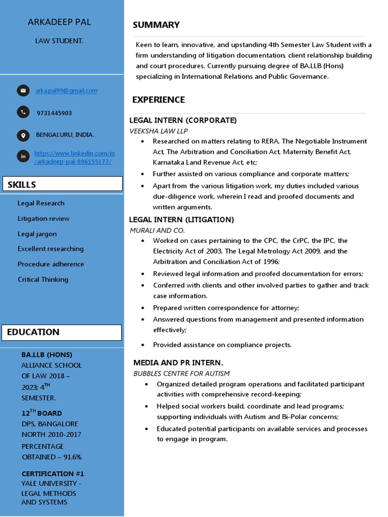 Arkadeep Pal: Legal Intern (Corporate) | PDF | Lawsuit | Government