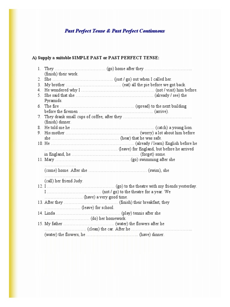 Past Perfect Tense & Past Perfect Continuous | PDF